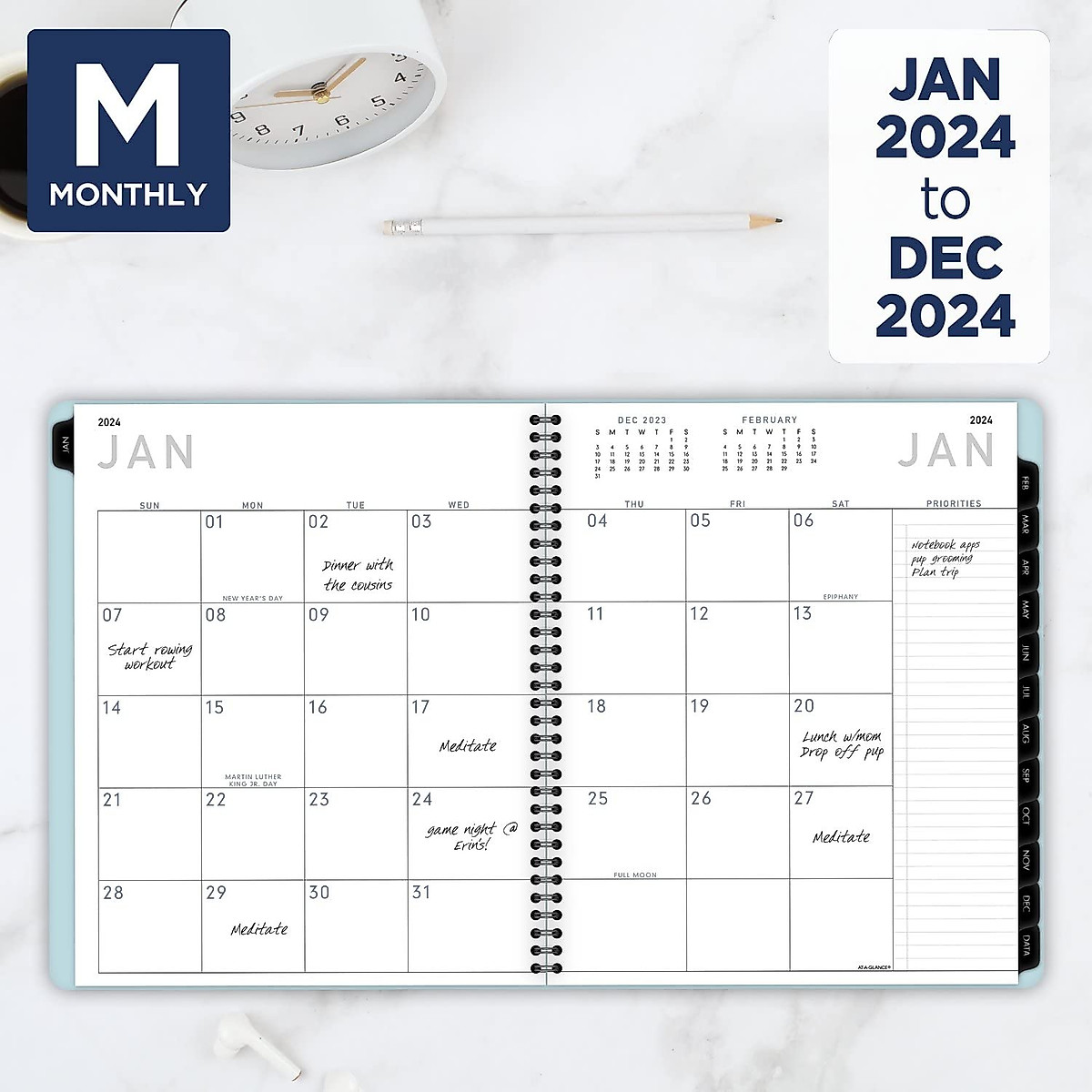 AT-A-GLANCE 2024 Monthly Planner, 9" x 11", Large, Contemporary Lite, Sky Blue (7026XL3824)