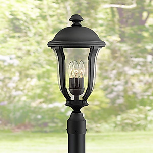 Park Sienna Traditional Post Light Fixture Black 20" Clear Glass Outdoor Decoration for Exterior House Porch Patio Outside Deck Garage Yard Garden Driveway Home Lawn Walkway - John Timberland