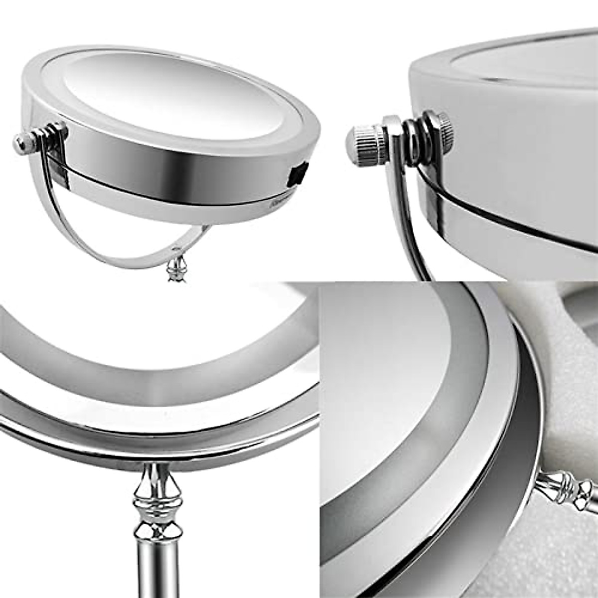 BROHN 7 Inch 10x Magnification Circular Makeup Mirror Dual Sided LED 360 Degree Rotating Cosmetic Mirror Stand Magnifier