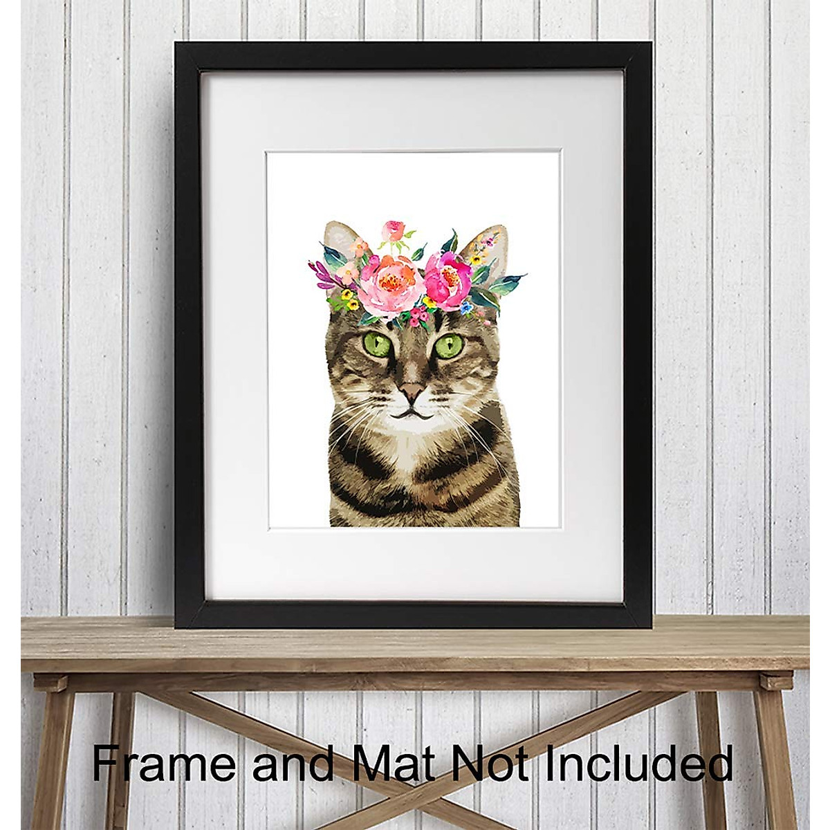 Tabby Cat Wall Art Decor - Kitten, Kitty, Cat Lover Gifts for Women - Cute Floral Wall Art Poster - Adorable Room Decoration for Girls Bedroom, Kids Room, Living Room, Baby Nursery