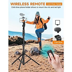 Phone Tripod, 86" Tall Tripod for iPhone with Flexible Gooseneck & Remote, Portable Aluminum Cellphone Stand for Selfies, Video Recording,Travel, Compatible with iPhone Android