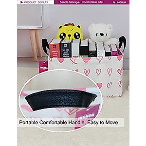 INGHUA Rectangular Storage Basket Fabric Organizer Bin for Toys,Books,Clothes,Gifts,Pets-Perfect for Home,Office,Nursery,Dorm,Shelf(Rec-Pink Hearts)
