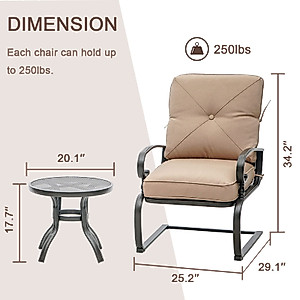 Crownland 3 Piece Patio Furniture Outdoor Bistro Set Metal Action Lounge Cushioned Chairs and Bistro Round Table Set, Wrought Iron Cafe Furniture Set,Brown