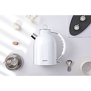 Electric Kettle, ASCOT Stainless Steel Electric Tea Kettle, 1.7QT, 1500W, BPA-Free, Cordless, Automatic Shut-off, Fast Boiling Water Heater - White