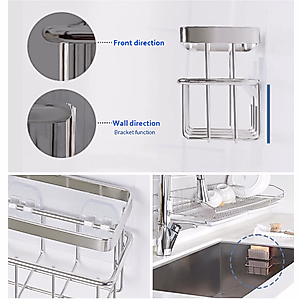 HOME&I Sponge Holder for Kitchen Sink, Stainless Steel Bathroom Caddy Dish Scrubbers and Soaps Holder Silver (Small)