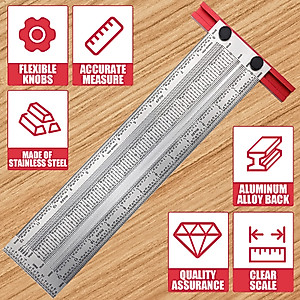 4 Pieces Precision Marking T Rule Set T Square Precision Marking T Rule Includes Compatible Pencil with 0.3 mm Mechanical Pencil Refill for Woodworking(6 Inch, 12 Inch)