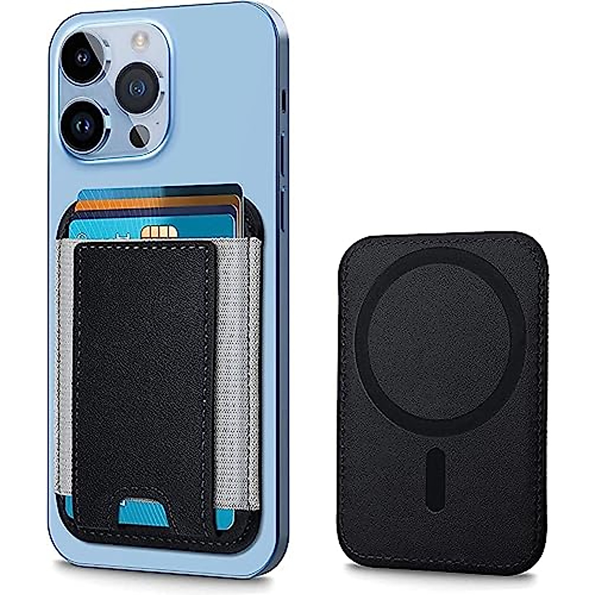 Magsafe Wallet,Magnetic Wallet for iPhone 14 13 12 pro max,PU & Stretchy Magnetic Card Holder for Back of Phone,Detachable Magsafe Card Holder,Compatible with Apple Wallet Magsafe,Fit 6 Cards.Black