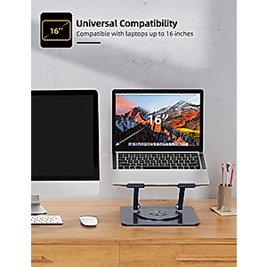 Adjustable Laptop Stand for Desk, Portable Laptop Stand with 360° Rotating Base, Ergonomic Foldable Aluminum Universal Computer Stand Compatible with Dell, HP and 10''-16'' Devices