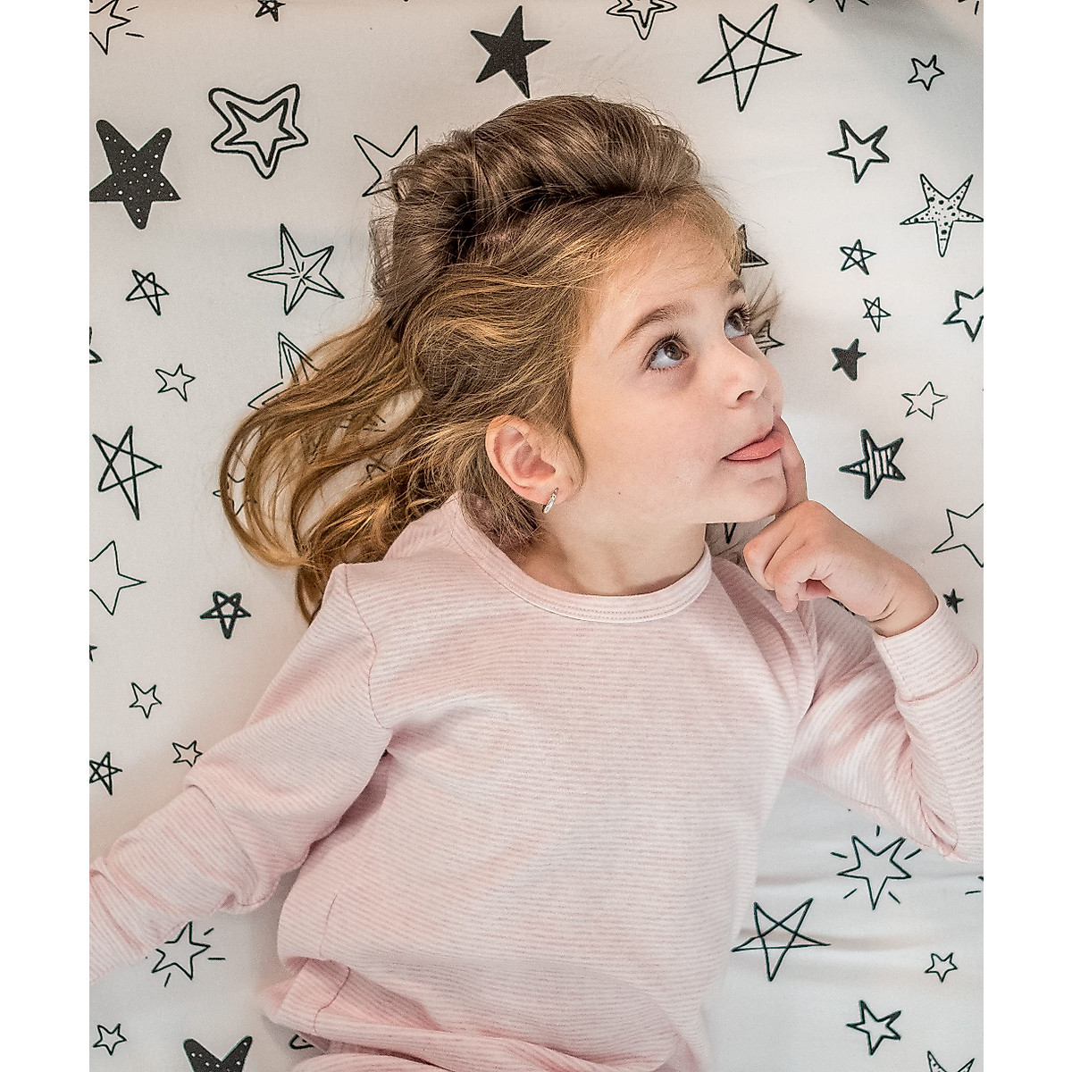 Norani Baby Changing Pad Cover | Softest Organic Cotton | Diaper Changing Pad Cover | Fitted | Infant and Toddler | Black and White Stars