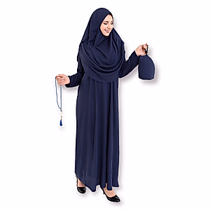 Avanos Prayer Clothes for Muslim Women, Praying Islamic Abaya Niqab Burka Hijab Face Cover Clothing Muslim Dress (Navy Blue, 1)