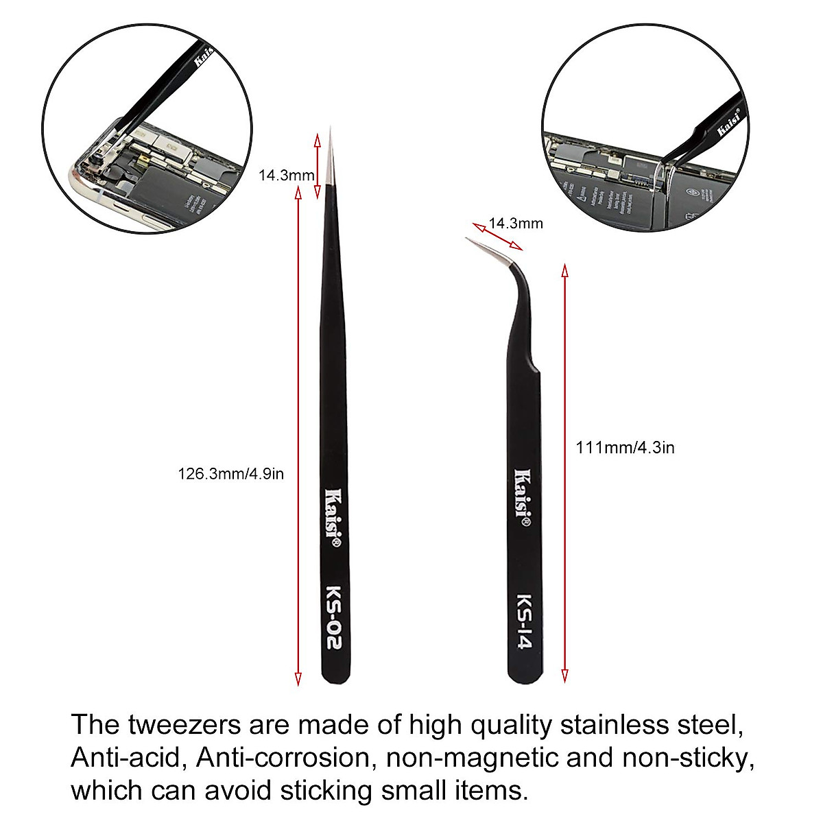 Kaisiking 6 Pcs Double Sided Soldering Assist Aid Repair Tool with 2 Precision Tweezers for Electronics Repair and Soldering