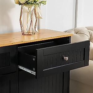 GAZHOME Kitchen Trash Cabinet Double Tilt Out Freestanding with Drawer,Kitchen Wooden Recycling Cabinet,Trash Can Holder with Storage (Black)