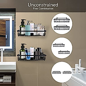 DK.PPFN. Shower Caddy Organizer Shelf with Soap Dish, No Drilling Shower Organizer Rack with Adhesive for Bathroom Washroom Kitchen, Shower Storage Shelf 304 Stainless Steel, Black