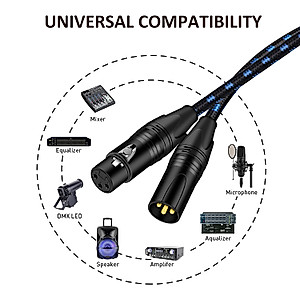 DREMAKE 100FT XLR Mic Cable 3-Pin XLR Male to Female Microphone Audio Cable, Black Blue Tweed Braided Balanced DMX AMP Instrument Patch Cords for Mixing Boards, Speaker Systems, Pro Audio, Preamps