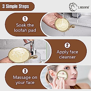 Face Exfoliating Loofah Scrubber Exfoliator Pads - Natural Luffa Facial Sponges Brush for Cleansing Exfoliation, Manual Face Cleanser Pad for Scrub Clean Facial Skin for Men Women Bath Shower, 6 Pack