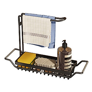 Hvanam Stainless Steel Kitchen Sink Rack Telescopic Organizer Holder Expandable Countertop Accessories Drain Caddy Tray for Kitchen or Bathroom Towel Soap Sponge Brush Storage(Black)