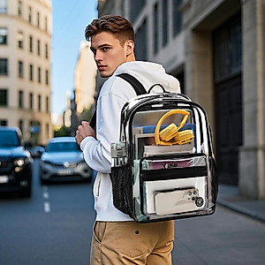 FARMARK Clear Backpack Heavy Duty, Transparent Backpack with Sturdy Strap for School/Travel/Work