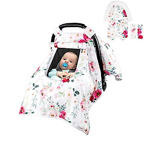 TANOFAR Car Seat Head Support & Car Seat Cover for Baby Girls,Soft Warm Carseat Insert, Double Layers, Watercolor Floral
