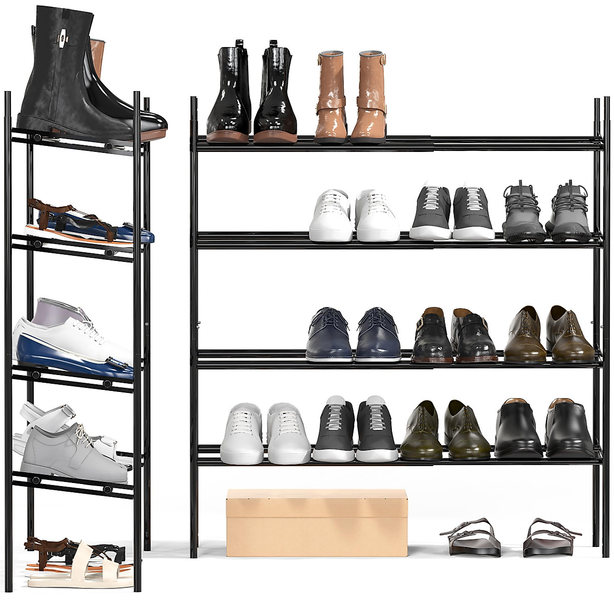 Simple Houseware 4-Tier Stakable Shoe Racks with Extendable Shelves, Black