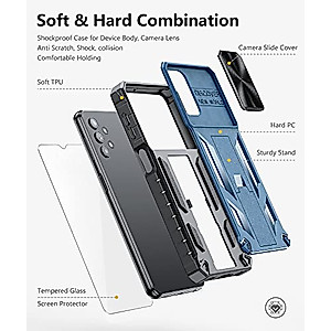 Case for Samsung Galaxy A32 5G: Military-Grade Drop Proof Protection Rugged Protective Shockproof TPU Textured Bumper Armor Design A32 5G Phone Cover with Built in Kickstand & Slide (Blue)