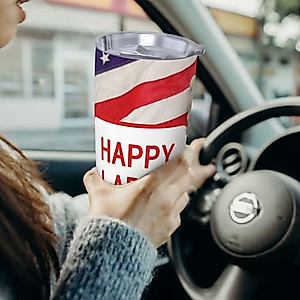 Happy Labor Day Tumbler with Lid and Straw 20oz Stainless Steel Car Cup for Hot and Cold Drinks, Double Wall Insulated Travel Coffee Mug Reusable Drink Thermos Cup Birthday Gifts