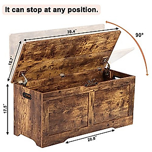 Timberer 39.4" Storage Chest, Wooden Storage Bench, Lift Top Toy Chest with 2 Safety Hinges, Large Toy Box, Entryway Bench for Living Room, Bedroom, Rustic Brown