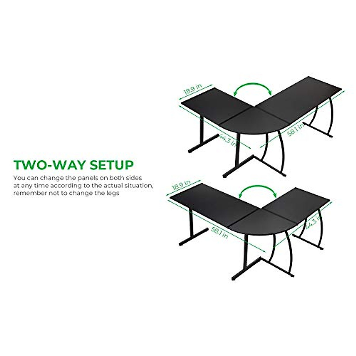 GreenForest L Shaped Gaming Desk 58.1 inch Home Corner Office Desk Writing Studying Computer Table PC Workstation for Home Office Bedroom, Black