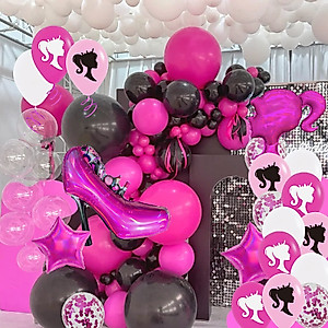 20 PCS Pink Girl Party Balloons,Hot Pink Party Decorations,Girl Cartoon Style Birthday Helium Balloons,High Heels Party Supplies,Makeup Theme Party Decoration Set for Makeup Party