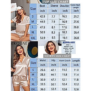 Ekouaer Womens Silk Satin Pajamas Set Short Sleeve Top Soft Two Piece Pjs Silky Sleepwear Nightwear Champagne