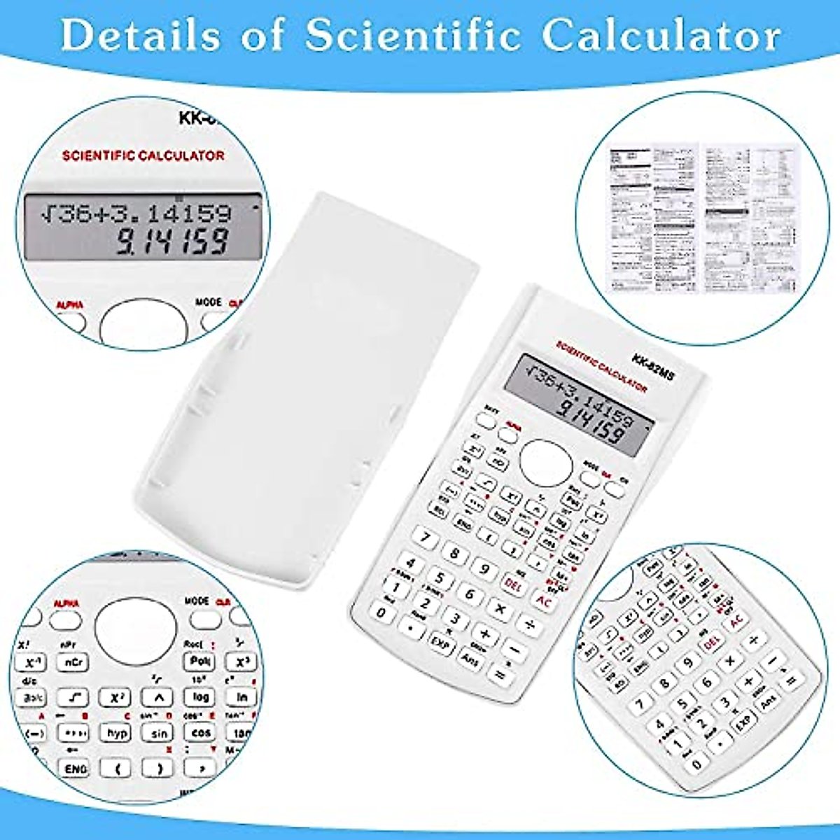 Scientific Calculators for Students, Scientific Calculator 240 Functions 2 Line 10+2 Digits, Scientific Calculators Desktop, Desk Math Calculator for School (White)