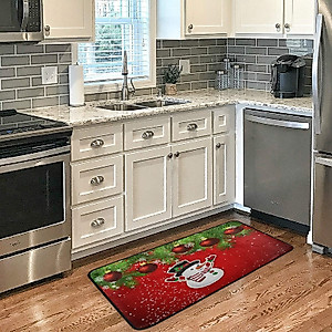 senya Christmas Rug Kitchen Rugs Runner Red Christmas Snowman Doormat Bath Rugs Non Slip Area Rugs for Bathroom Kitchen Indoor 39" X 20"