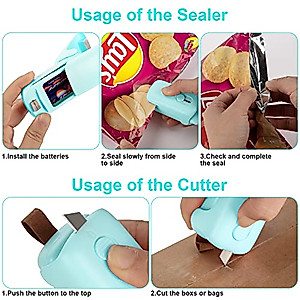 Mini Bag Sealer, Kenossion Chip Bag Sealer - Bag Sealer Heat Seal with Cutter & Magnet, Portable Mini Sealing Machine to Reseal Plastic Bags & Keep Snacks Fresh (2xAA Batteries Included)