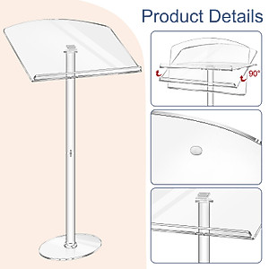 Barydat 23.6 x 15.7 x 43.3 Inch Pulpits for Churches Acrylic Podium Stand Angle Adjustable Clear Podium Portable Church Podium Modern Foldable Lectern for Weddings Classroom Church Concert Speech