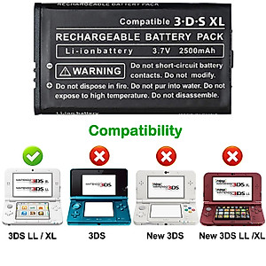 OSTENT 2500mAh 3.7V Rechargeable Lithium-ion Battery + Tool Kit Pack for Nintendo 3DS LL/XL