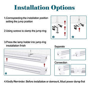 JOMITOP 8 Ft Integrated LED Tube Light 120W T8 V Shaped 96" Four Row 14400 Lumens(300W Fluorescent Equivalent) Clear Cover Super Bright White 6500K Pack of 6