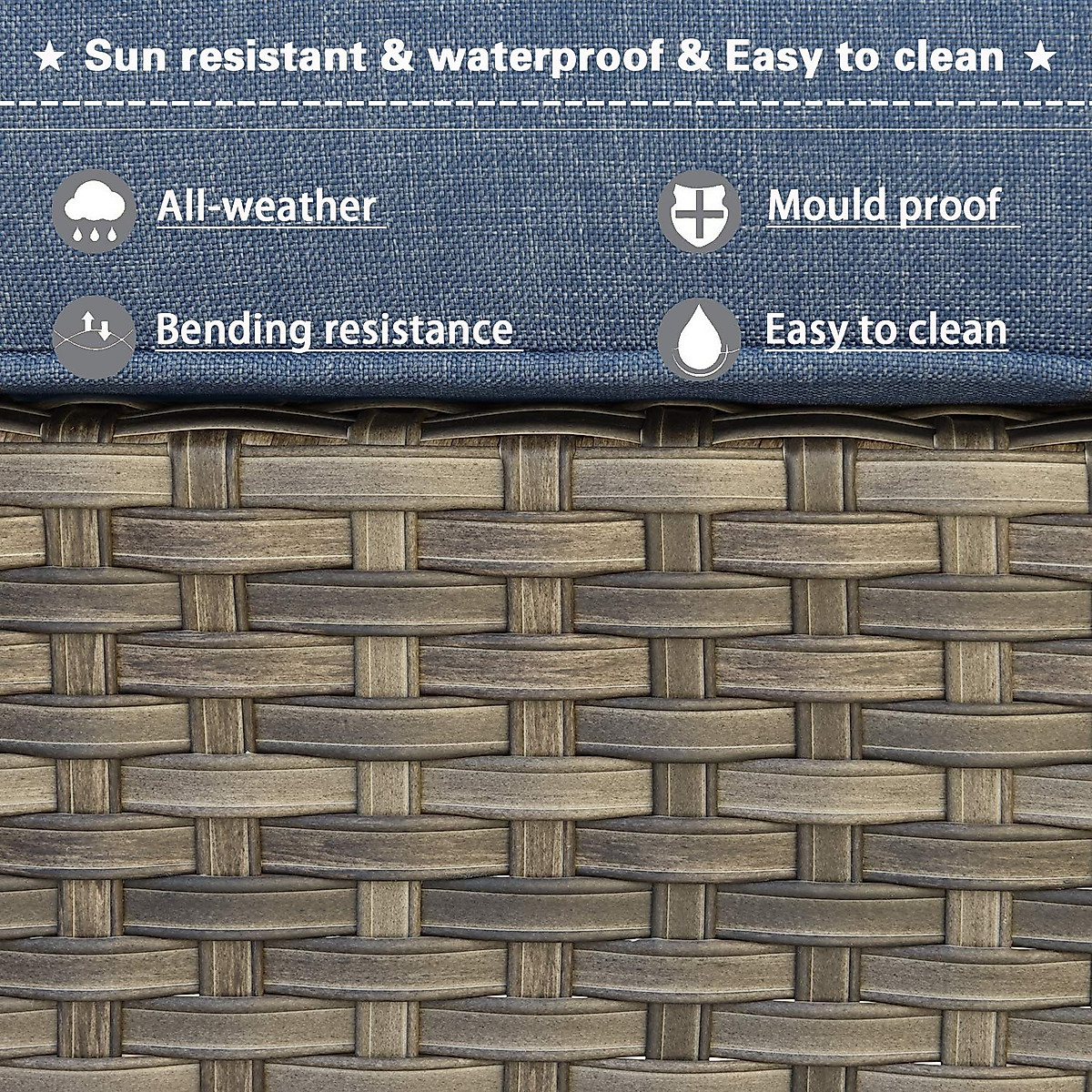 XIZZI Patio Furniture Sets Outdoor Furniture Conversation Set 5 Pieces All Weather Wicker High Back Couch with Ottomans,Grey Wicker Denim Blue