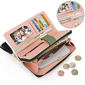 RFID Wallets for Women with Multiple Card Slots and Cellphone Compartment, Womens Wallet (green/white/green)