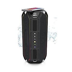 Altec Lansing HydraShock Bluetooth Speaker USB Type-C Rechargeable Portable Speaker Wireless Charger for Phone, Stereo Speaker w/LED Lights for Pool Beach Hiking Camping, 20 Hour Playtime (Black)