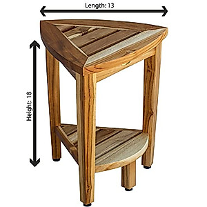 EcoDecors Snazzy Corner Teak Shower Corner Shelf 18" Tall Natural Wood Corner Shower Seat Bench with Shelf 60 Degree Oasis Corner Stool in Earthy Teak Finish
