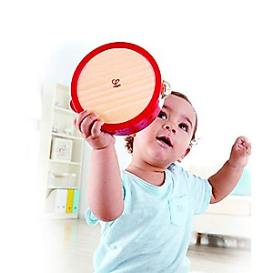 Hape Tap-Along Tambourine | Wooden Tambourine Drum for Kids, Musical Instrument for Children 12 Months and Up