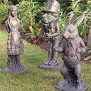 OFFEL Wonderland Garden Sculpture Set Alice in Wonderland Statues Hand Cast Stone Garden Statue Ornament for Indoor Outdoor Garden Patio Lawn Yard (Complete Set)