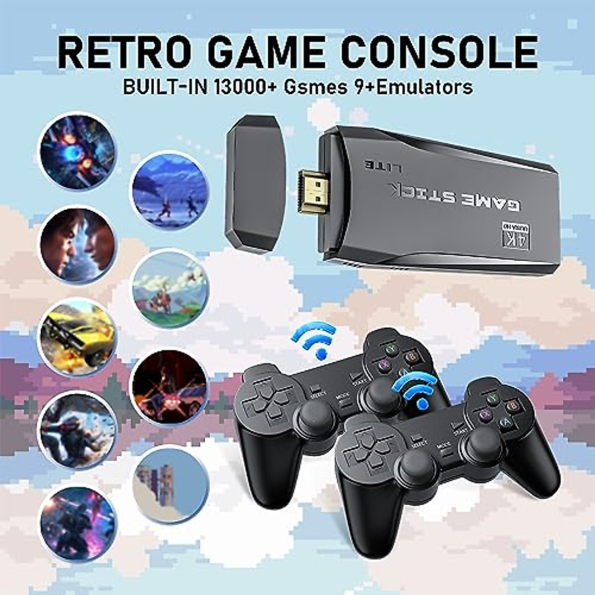 Retro Game Console - Retroplay Stick - Emulator Console S2 12000+ Classic Video Games,9 Emulators,Plug & Play Video Games for TV,Nostalgia Stick Support 4K HDMI Port,2 Wireless Gamepads(64G)