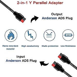KarlKers Anderson Y Splitter High Power Pole Port Connector Combiner Cable with Reverse Current Protection Charge Portable Power Station Compatible with Goal Zero Jackery Anderson Powerpole Connector