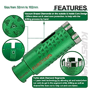 KURSTOL Diamond Core Drill Bits - 1-3/8 Inch with 58-11 Thread Granite Hole Saw Dry or Wet Drilling Hard Stone Marble Concrete Quartz Countertop Laser Welded Masonry Coring(35mm)