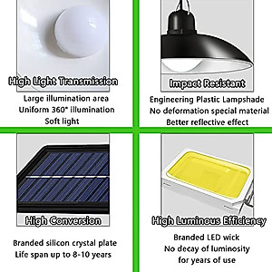 LEDHOLYT Solar Pandent Light, Indoor Outdoor Solar Powered LED Shed Light Barn Lights with Timer and Remote,Adopt Polycrystalline Silicon Solar Panel, Hanging Solar Lights for Garage Garden Porch