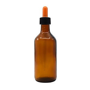 EISCO Dropping Bottle, 180ml (6oz) - Amber Soda Glass - Screw Cap with Amber Glass Dropper & Rubber Bulb Labs