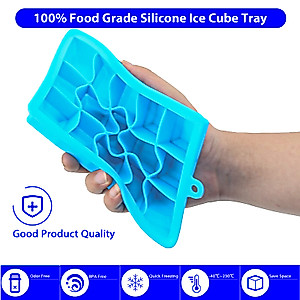 Silicone Ice Cube Tray with Lid, 2 Pack Stackable Ice Trays for Freezer, 30 Pcs Ice Molds Blue