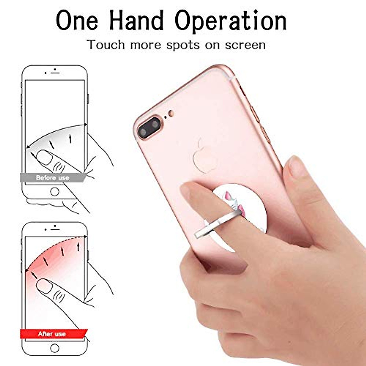 Cell Phone Ring Holder Finger Kickstand,360 Degree Rotation Stand Grip with Car Mount Compatible with All Smartphone - Aristocats Marie cat Pink White