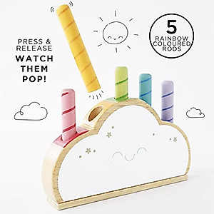 Le Toy Van - Wooden Baby Sensory Petilou Rainbow Cloud Pop Press and Release Toy | Educational Baby Sensory Montessori Toddler Learning Toy - Suitable for 18+ Months