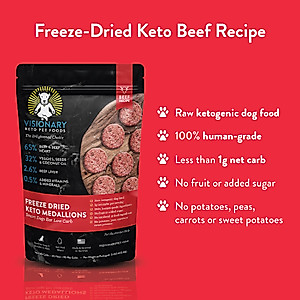 Visionary Pet Foods Beef Freeze Dried Dog Food, High Protein Treat, Low Carb and Grain Free, Made with Human Grade Ingredients for Optimal Nutrition and Digestion - Natural Beef Recipe, 3.5oz